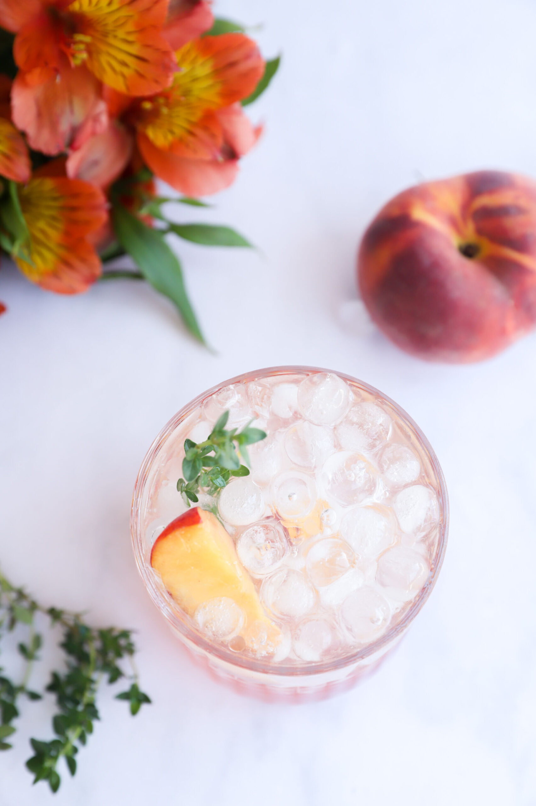 Sparkling Peaches and Thyme Mocktail - Jihi Kitchen