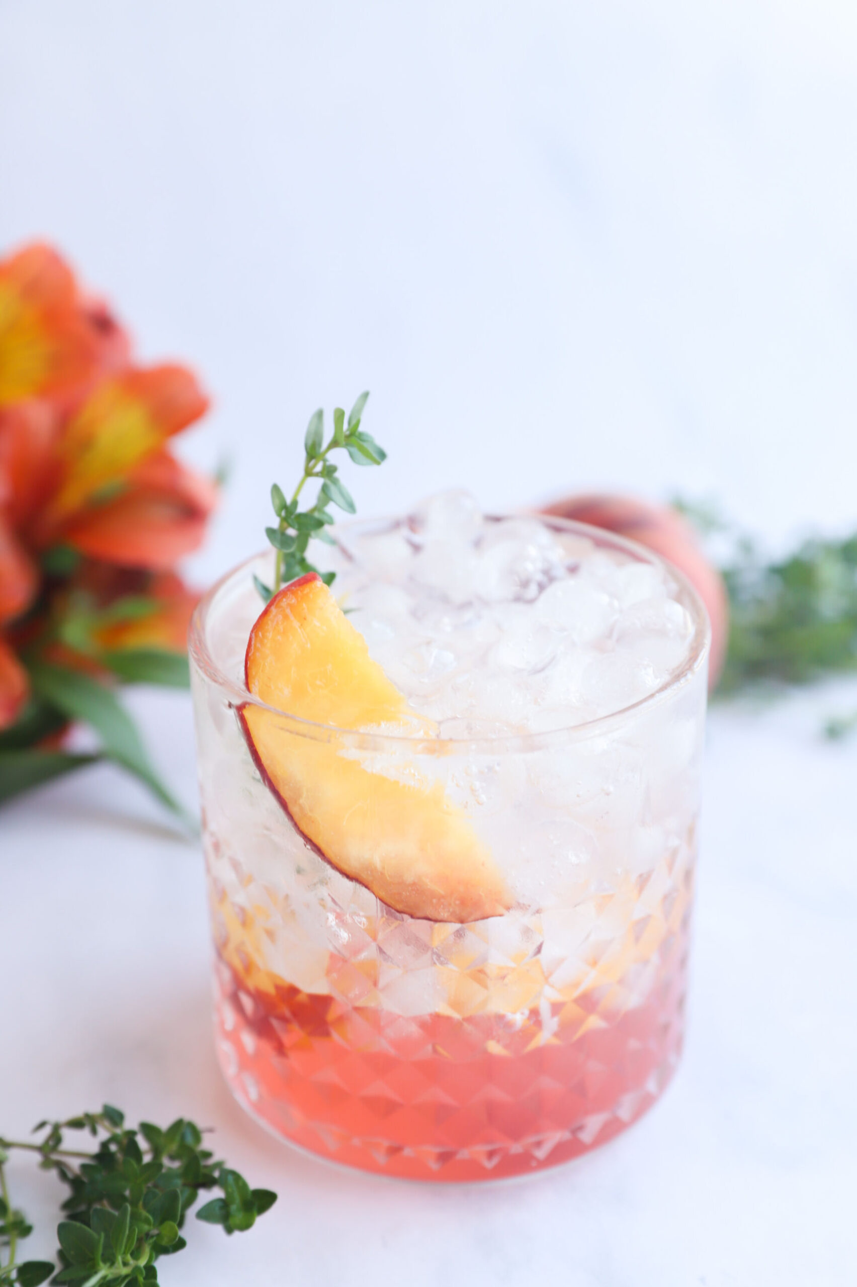 Sparkling Peaches and Thyme Mocktail - Jihi Kitchen